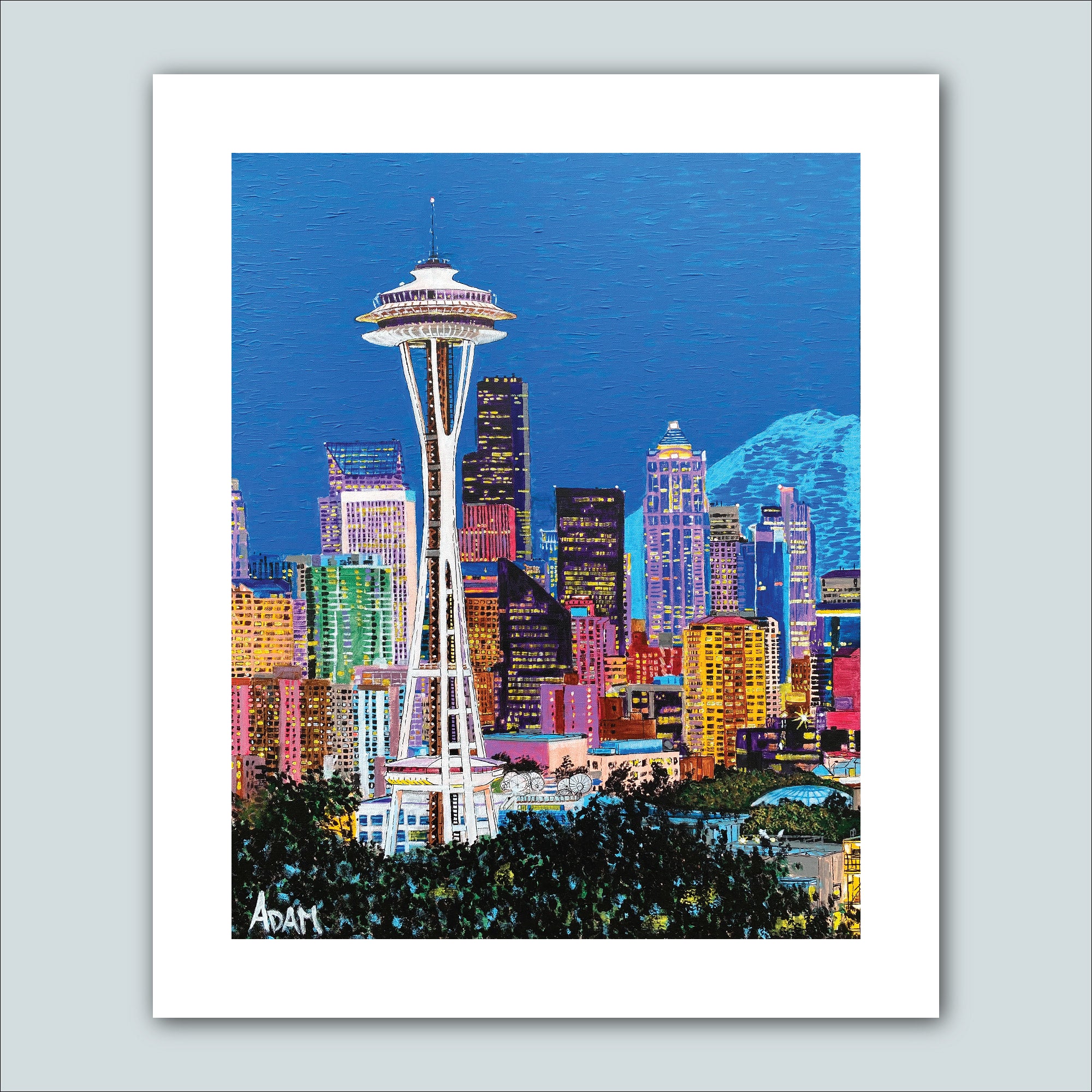 Limited Edition Giclee Print 16" x 20" | The Space Needle | Blue Creations